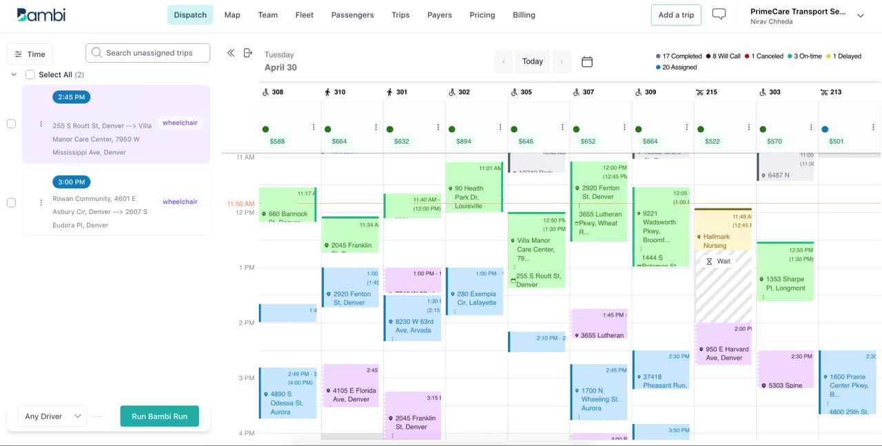 Bambi NEMT Scheduling, Routing & Dispatch Software